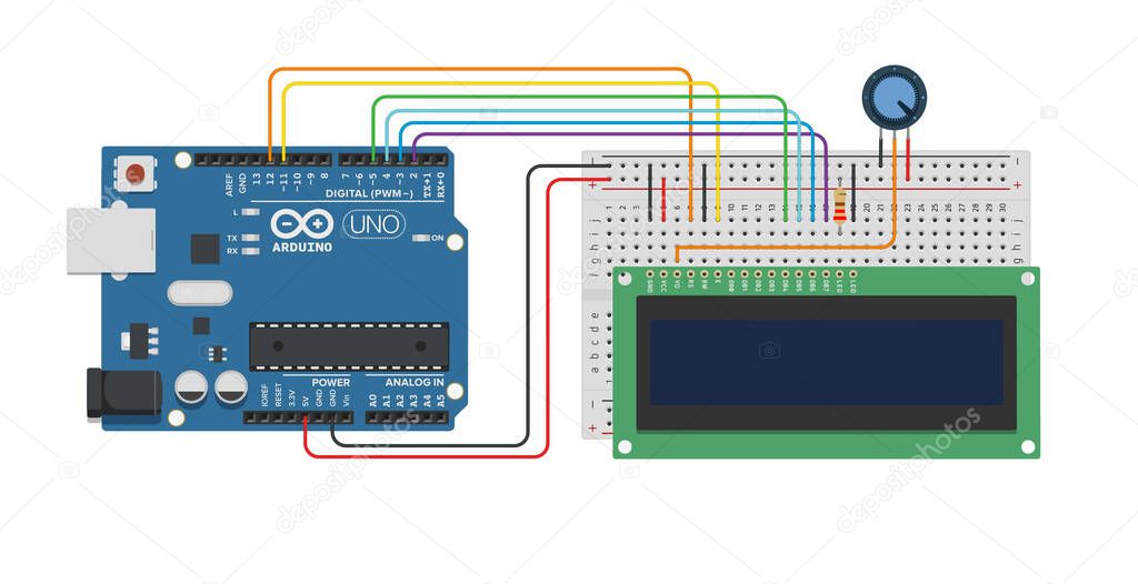 Circuito de visualización LCD Arduino Uno 16X2. Proyecto Arduino, tarea y diseño. 2024