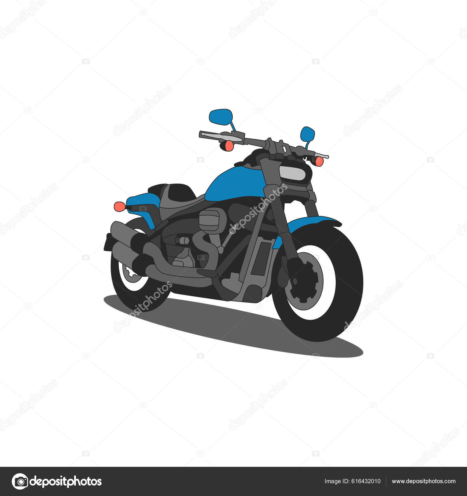 Blue Black Retro Motorcycle Vehicle Cartoon Flat Vector Illustration ...
