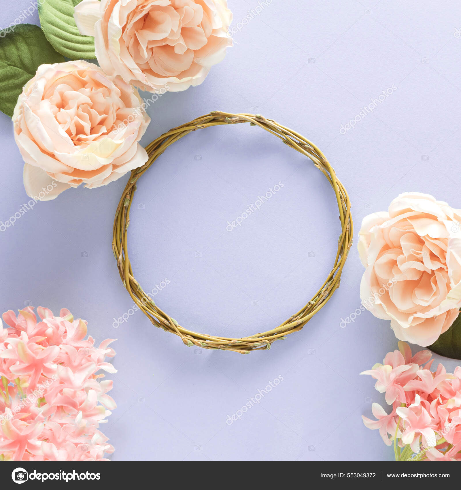 Garland Made Branches Flowers Pastel Purple Background Spring Nature ...