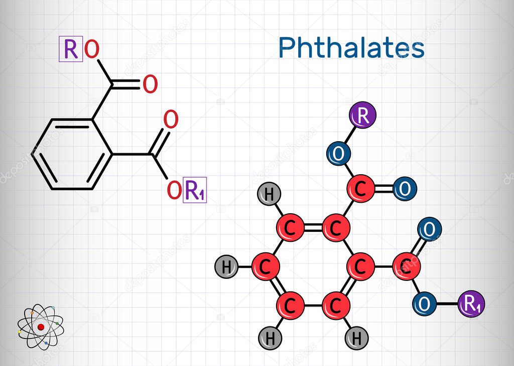 Molécula de ftalatos (ortoftalato). Son ésteres de ftalato, ésteres de ...