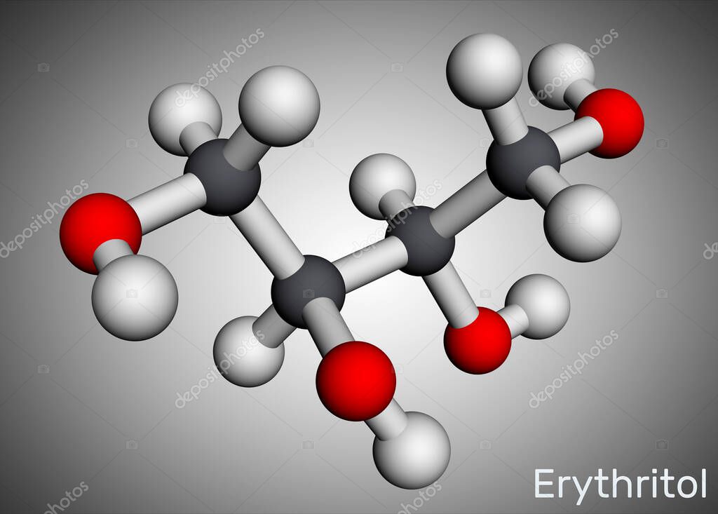 Molécula de eritritol. Es alcohol de azúcar o poliol, aditivo ...