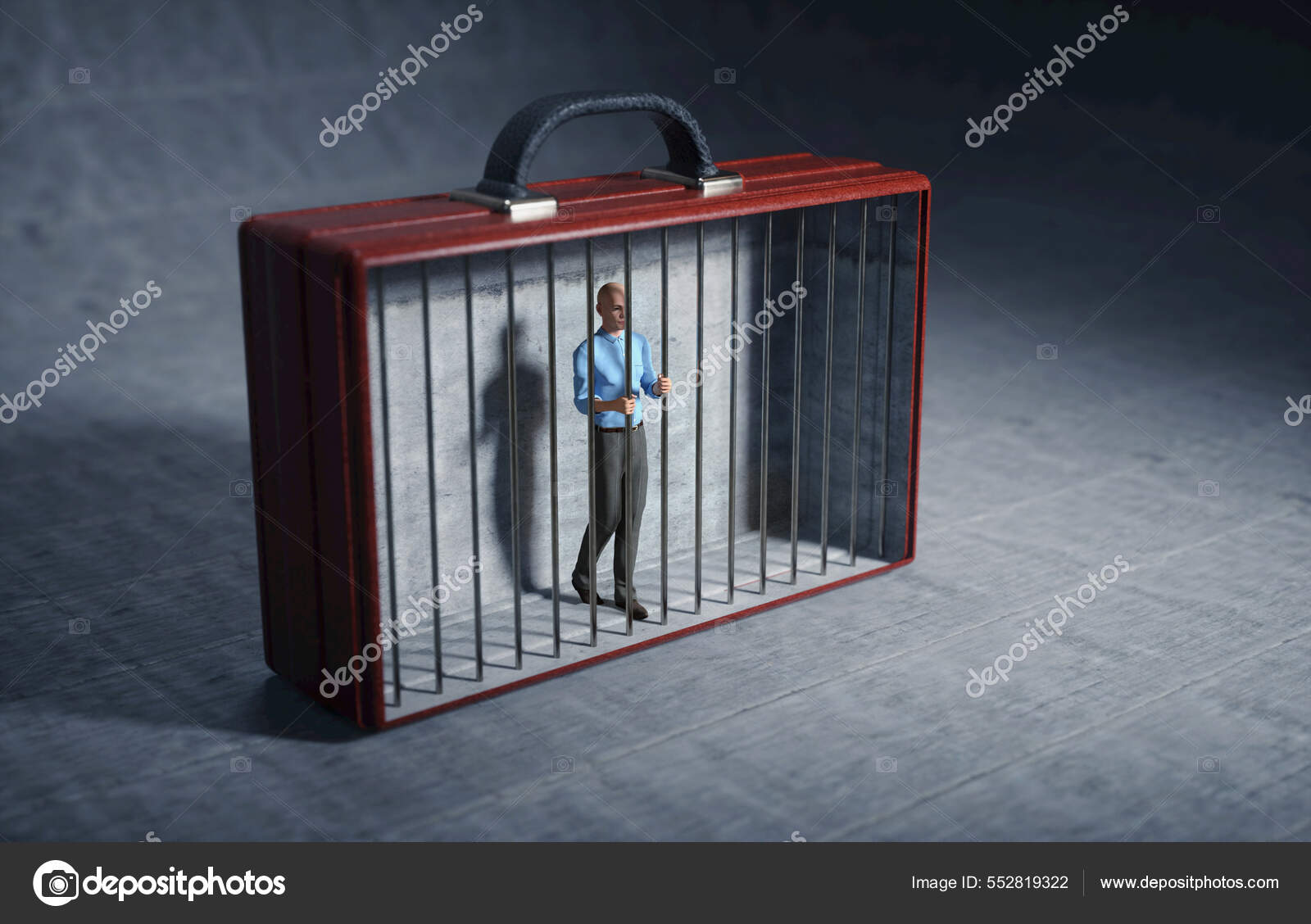 Businessman Lock Suitcase Prison Stuck Job Overworked Concept Render ...