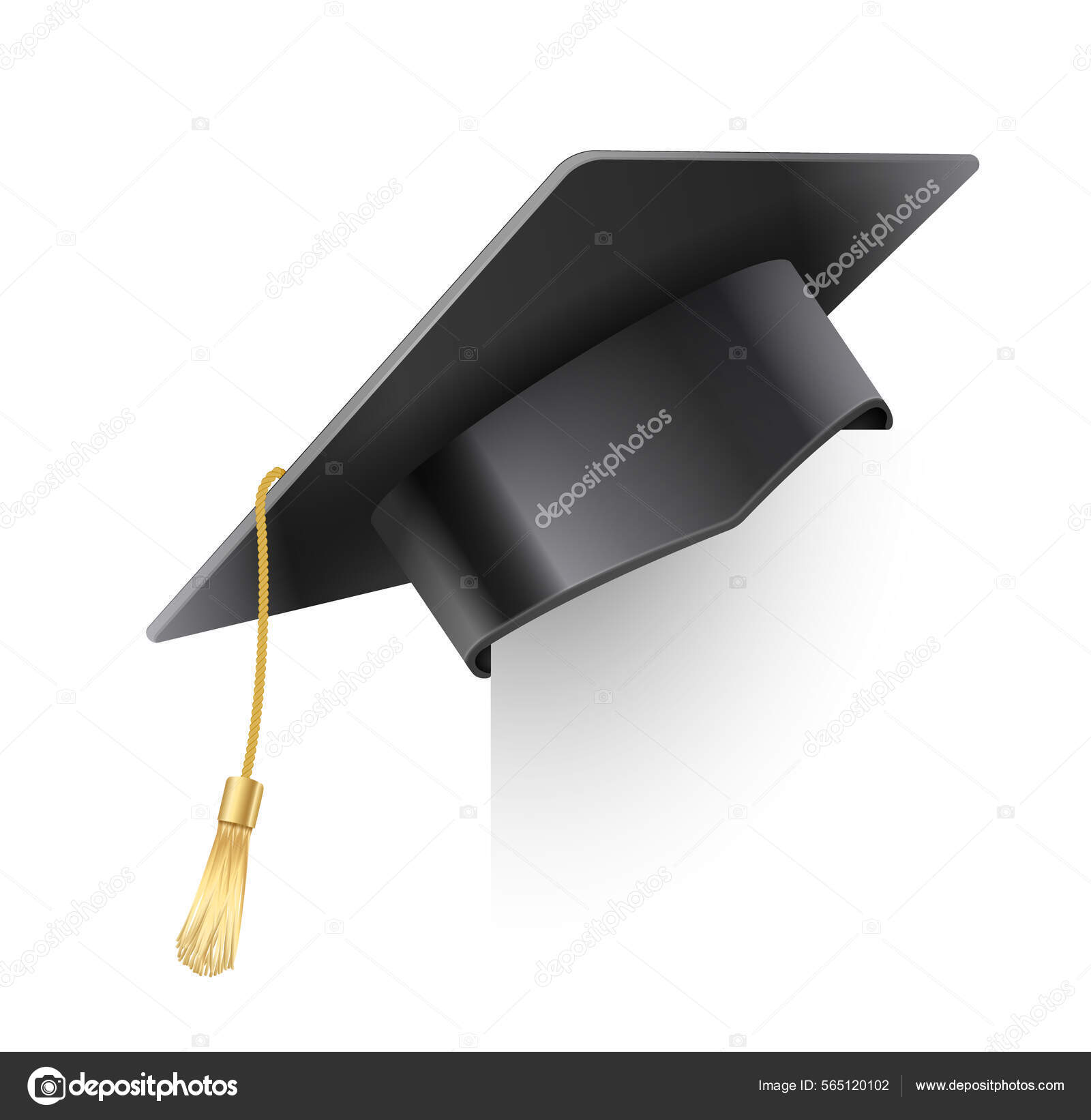 Vector Realistic Mortar Board Hat With Golden Tassel Graduation Cap