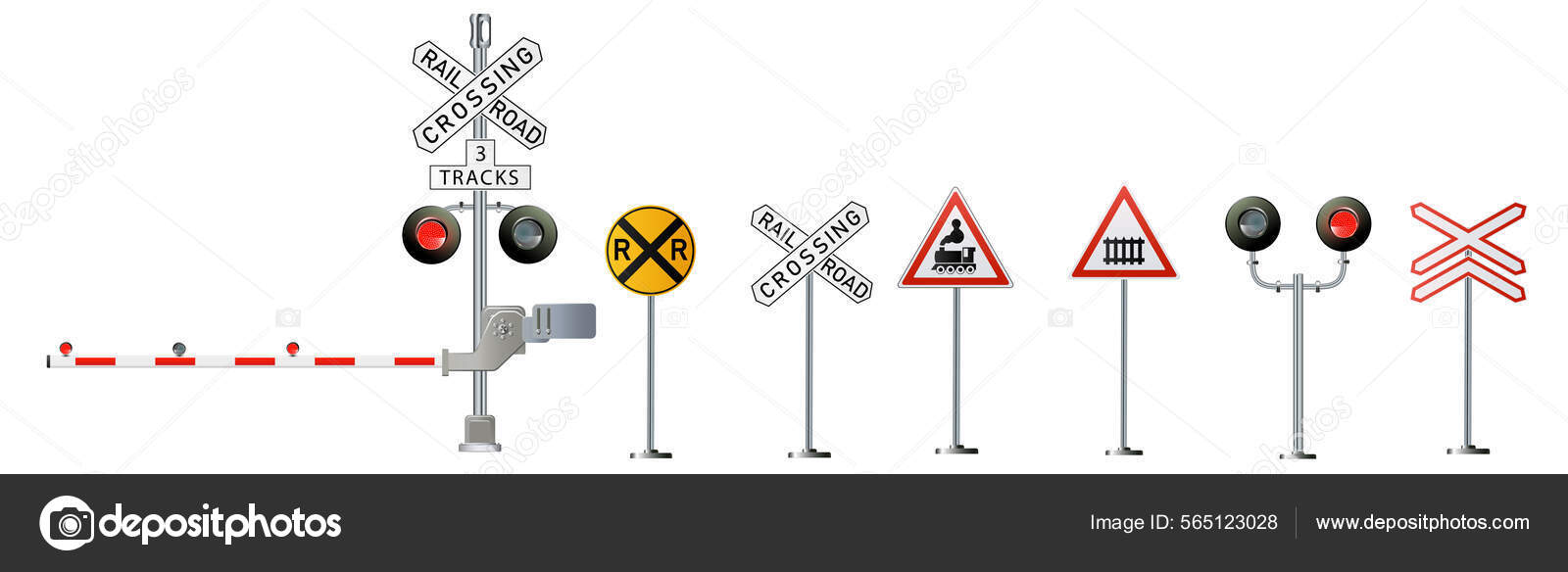 Railway signs set isolated on a white background. Vector railroad ...