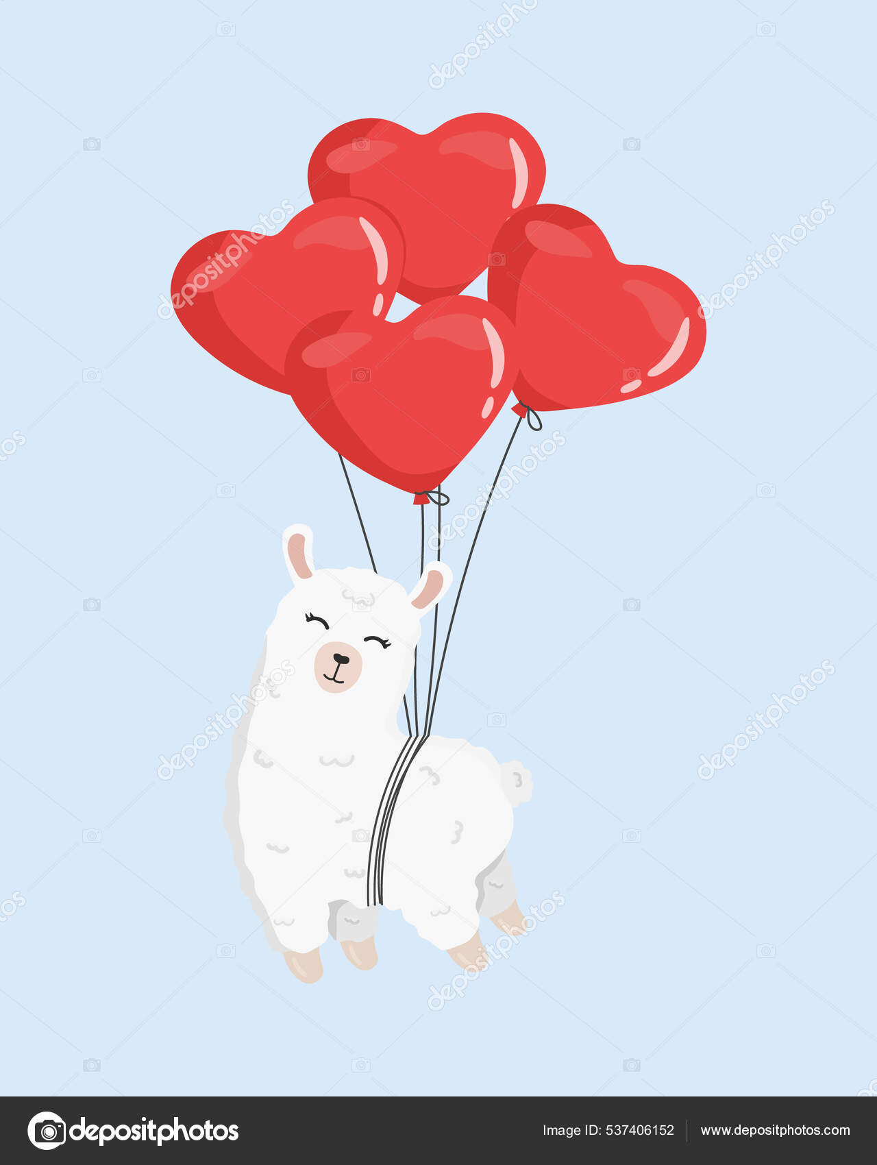 Cute Alpaca Balloons Happy Valentine's Day Greeting Card Illustration ...
