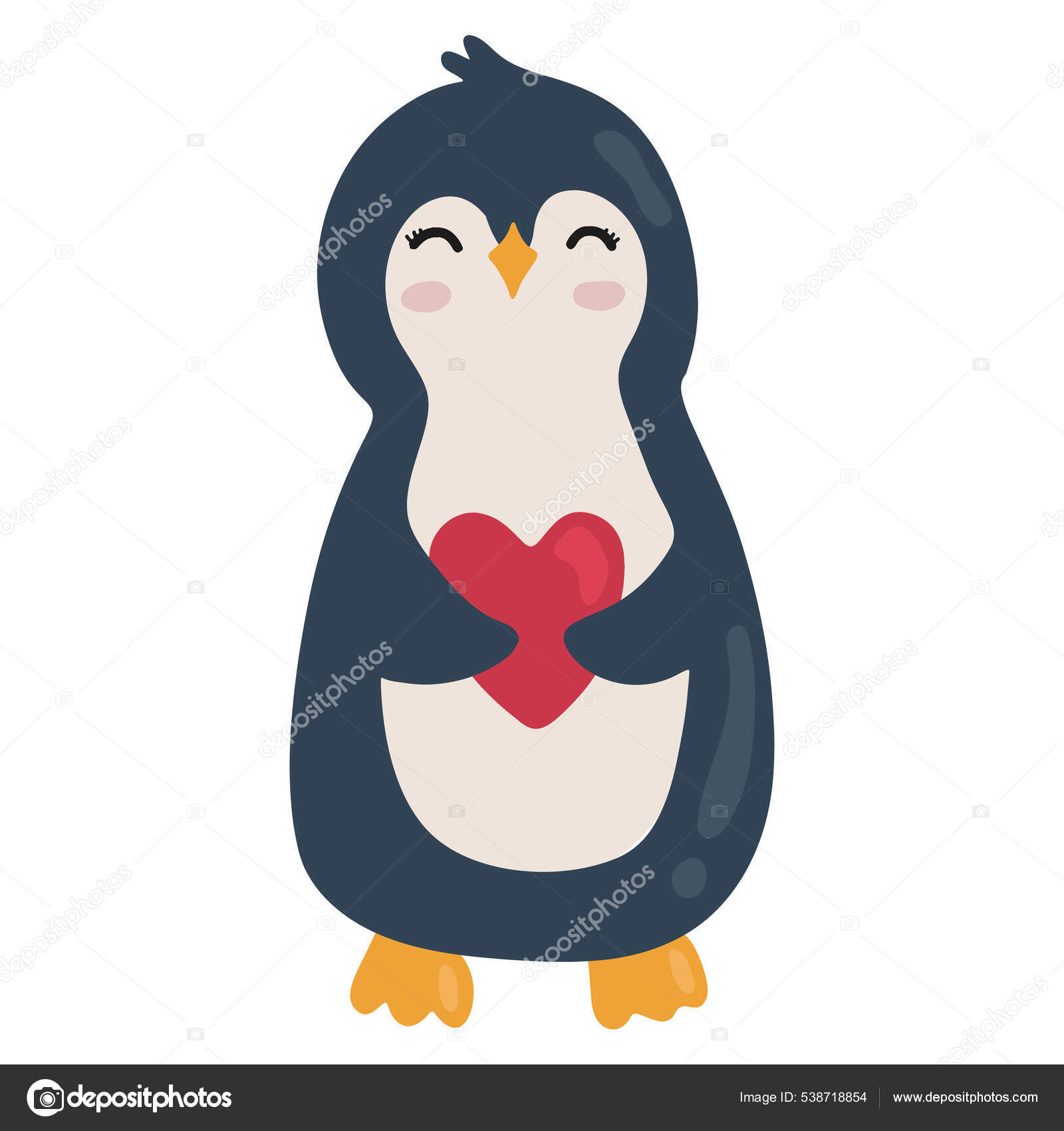 Vector Illustration Penguin Holding Heart Isolated Objects White ...