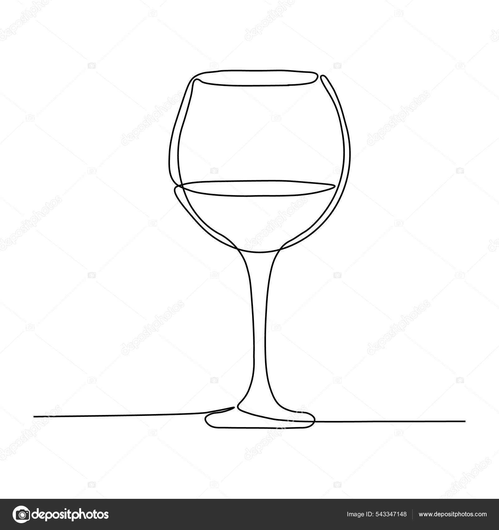 Continuous One Line Drawing Red Wine Vector Illustration Black Line ...