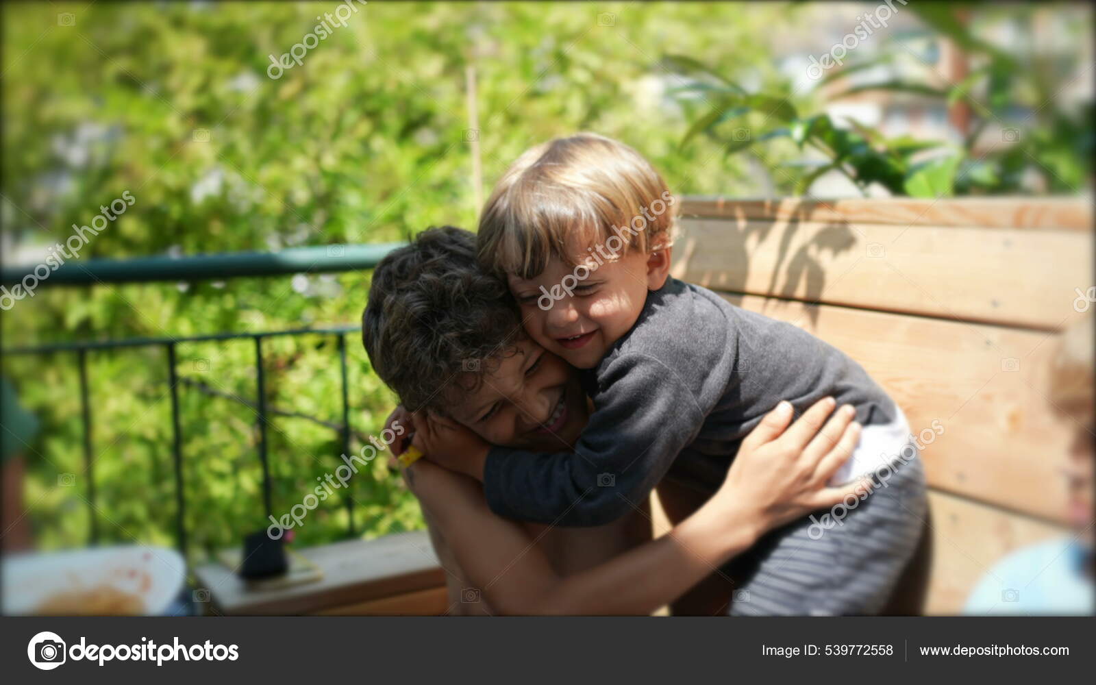 Two Small Brothers Embrace Authentic Real Life Family Love Affection ...