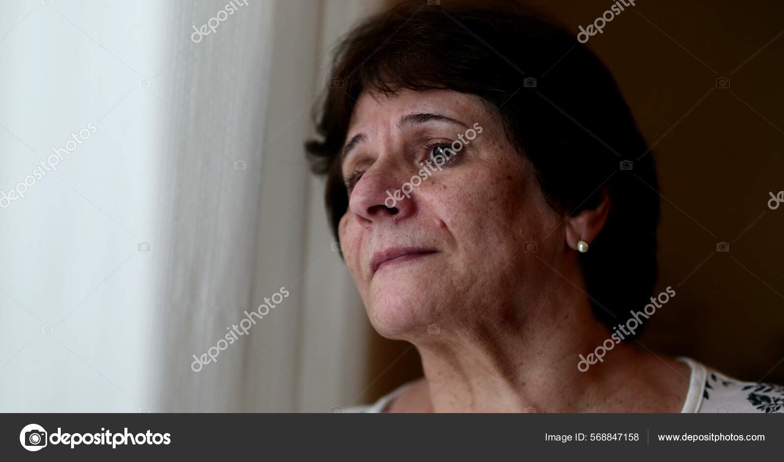 Pensive Worried Older Woman Standing Window Looking — Stock Photo ... Pensive Worried Older Woman Standing Window Looking — Stock Photo ...