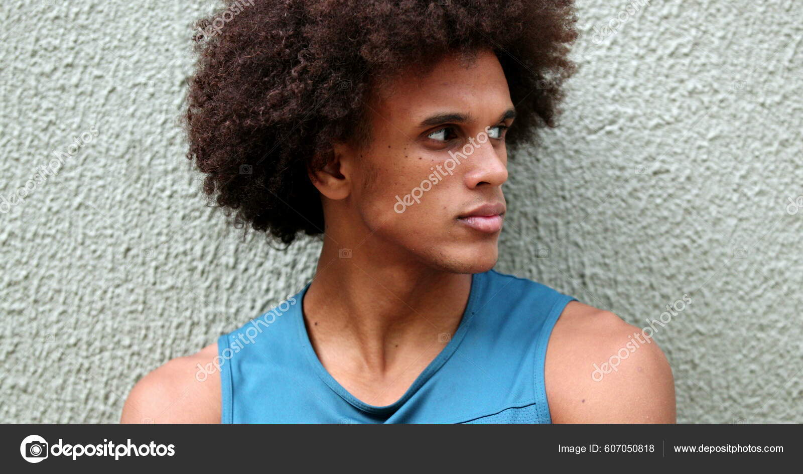 Serious Young African Mixed Race Man Leaning Wall Staring Camera ...