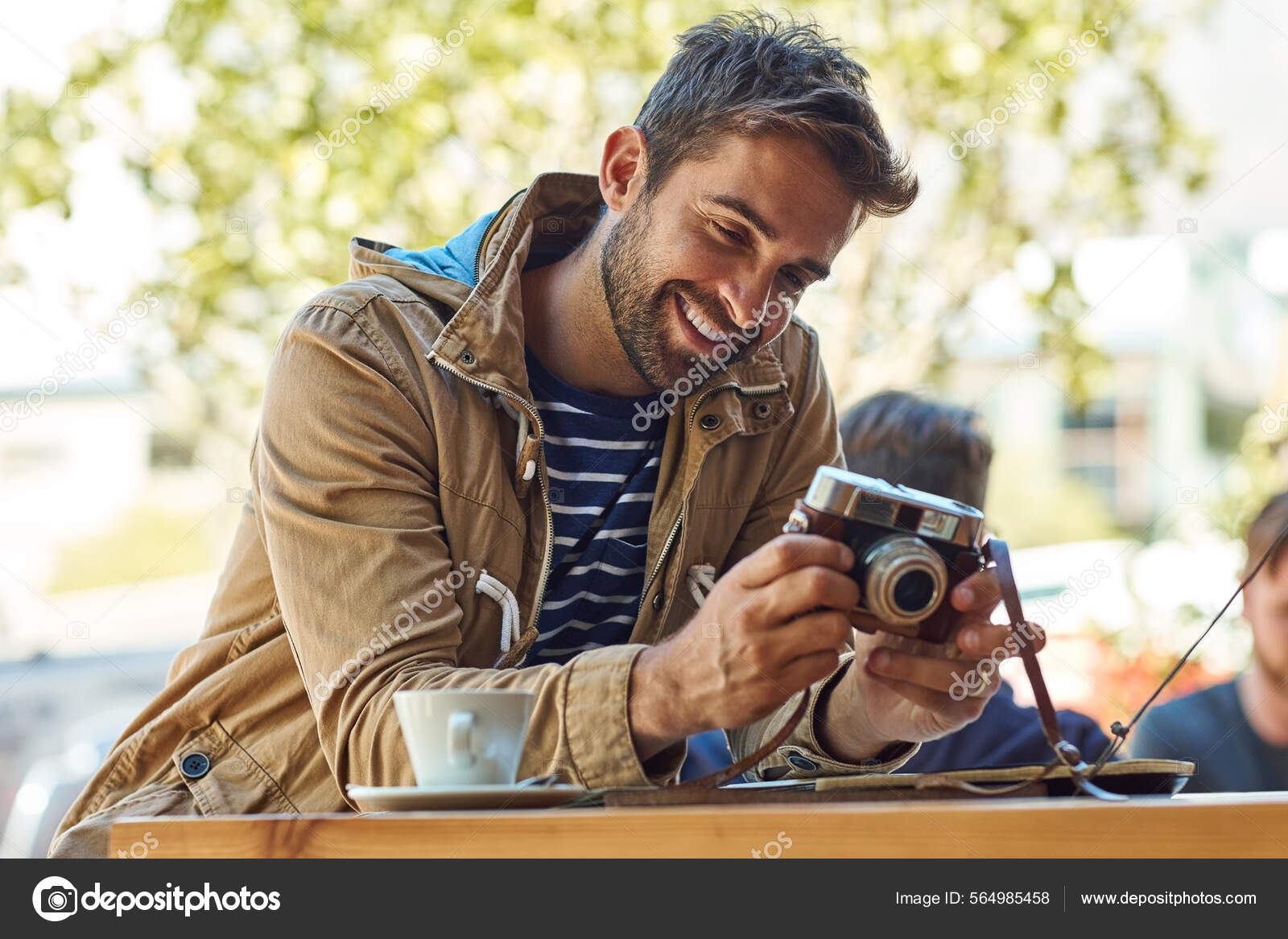 These snapshots illustrate my journey. Shot of a happy tourist taking a ...