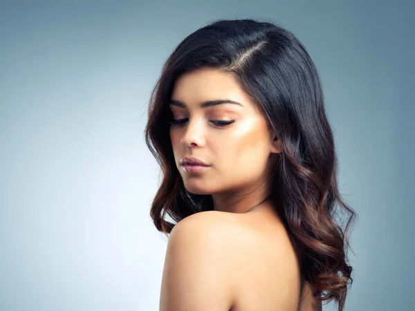 Perfect Hairstyle Flirty Side Studio Portrait Attractive Young Woman ...