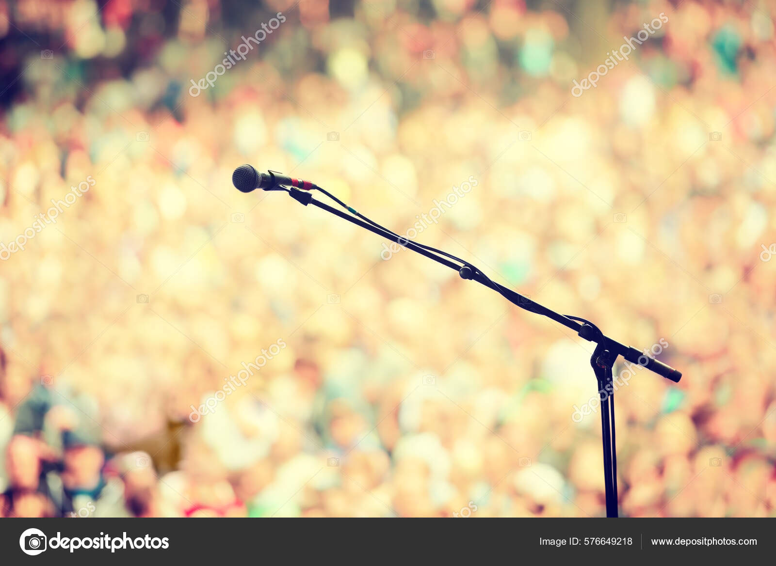 Microphone Stand Empty Stage Audience Background Stock Photo by ...