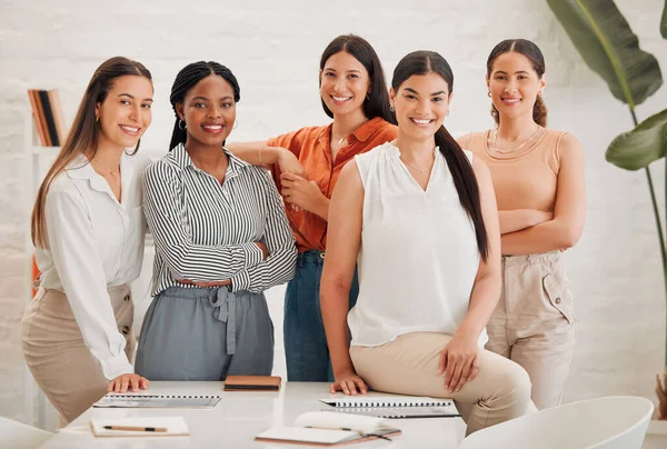 Portrait of a group of confident diverse business women posing together ...