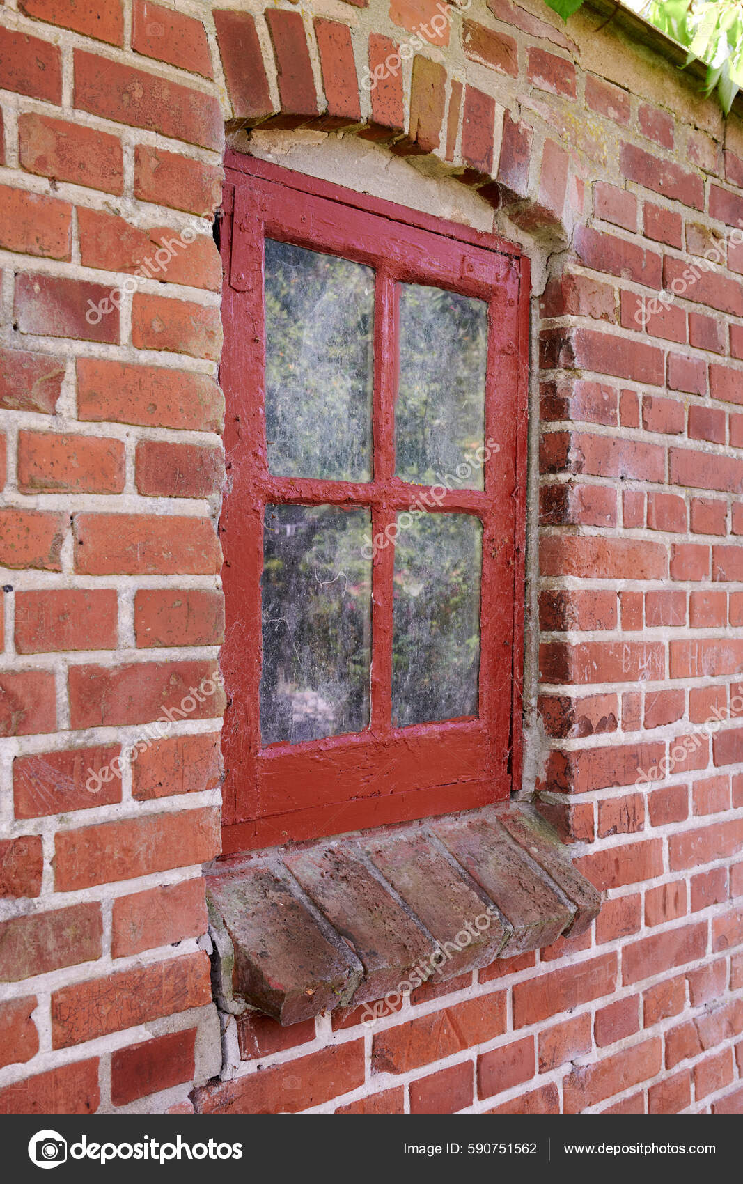 Old Dirty Window Red Brick House Home Decaying Casement Redwood Stock ...