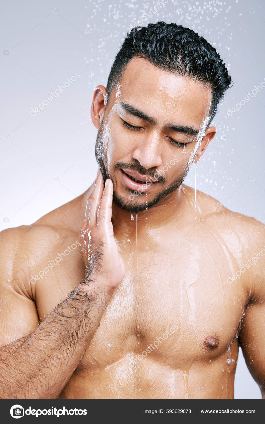 Long Shower Perfect Way Destress Studio Shot Handsome Young Man Stock ...