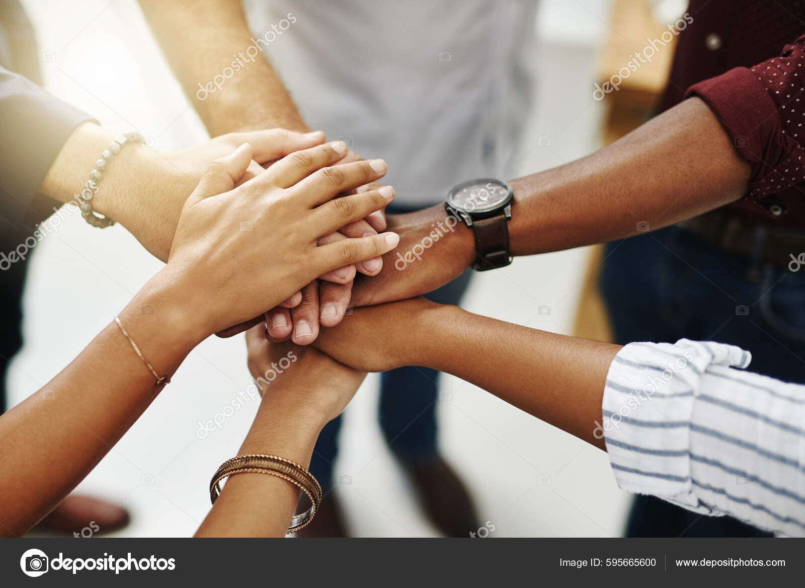 Business People Hands Stacked Showing Unity Teamwork Collaboration Gesture Project — Stock Photo ...
