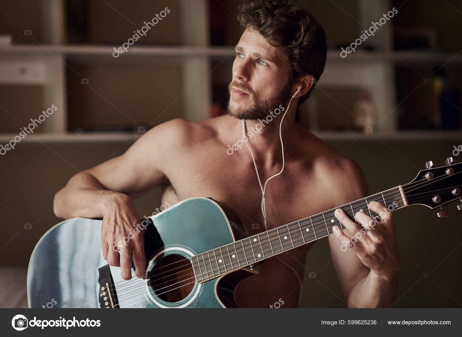 Theres Nothing Some Music Morning Handsome Young Man Playing Guitar ...