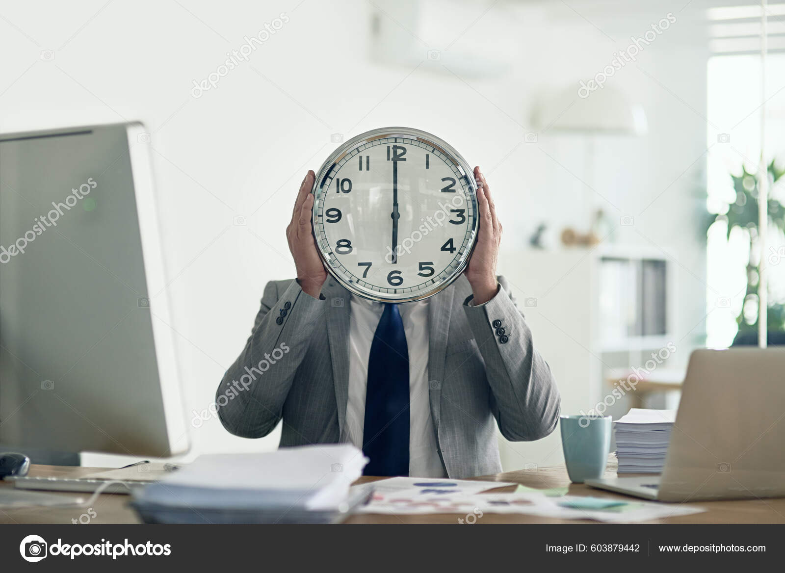 Hes Got Time His Mind Unidentifiable Businessman Holding Clock Front ...