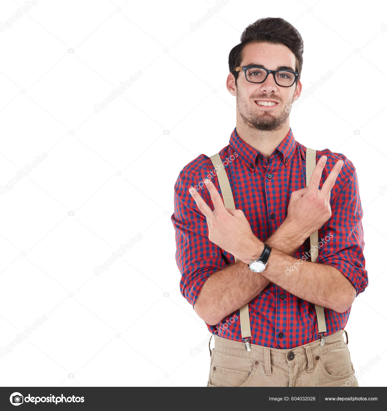 Check Later Studio Portrait Young Man Showing Peace Gesture White Stock ...