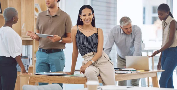 Face portrait of creative designer working in modern office, team ...