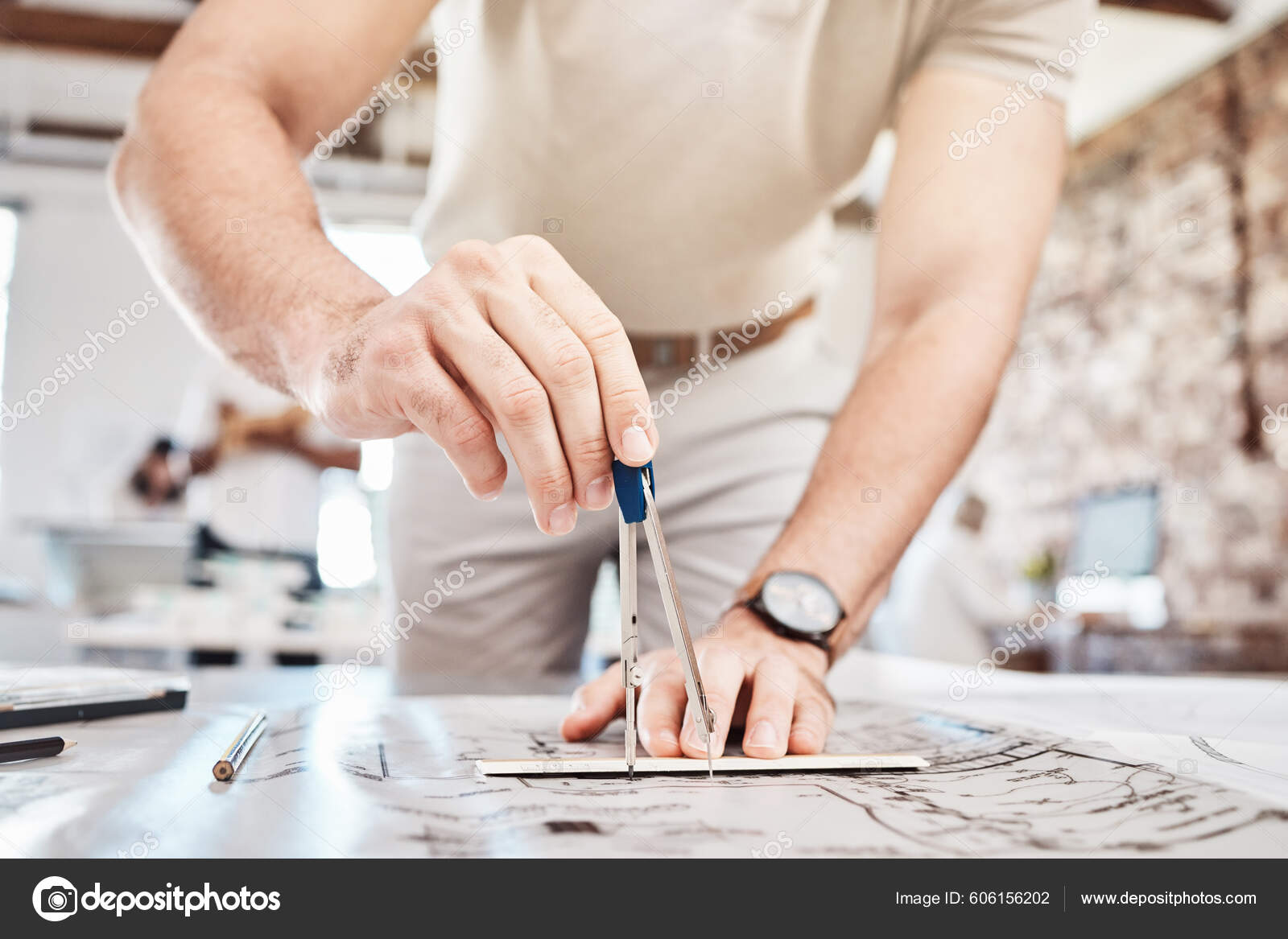 Architecture Drawing Blueprint Compass Layout Sketch Floor Plan ...