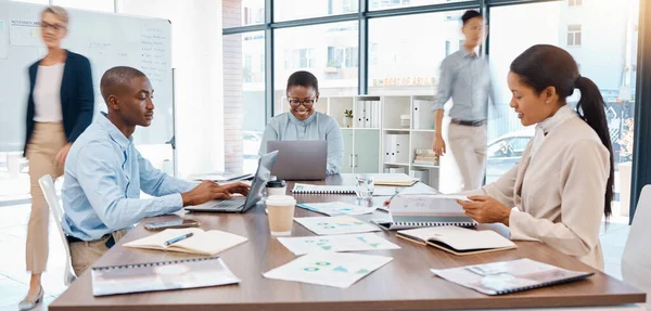 Teamwork, planning and finance with a team of business people meeting ...