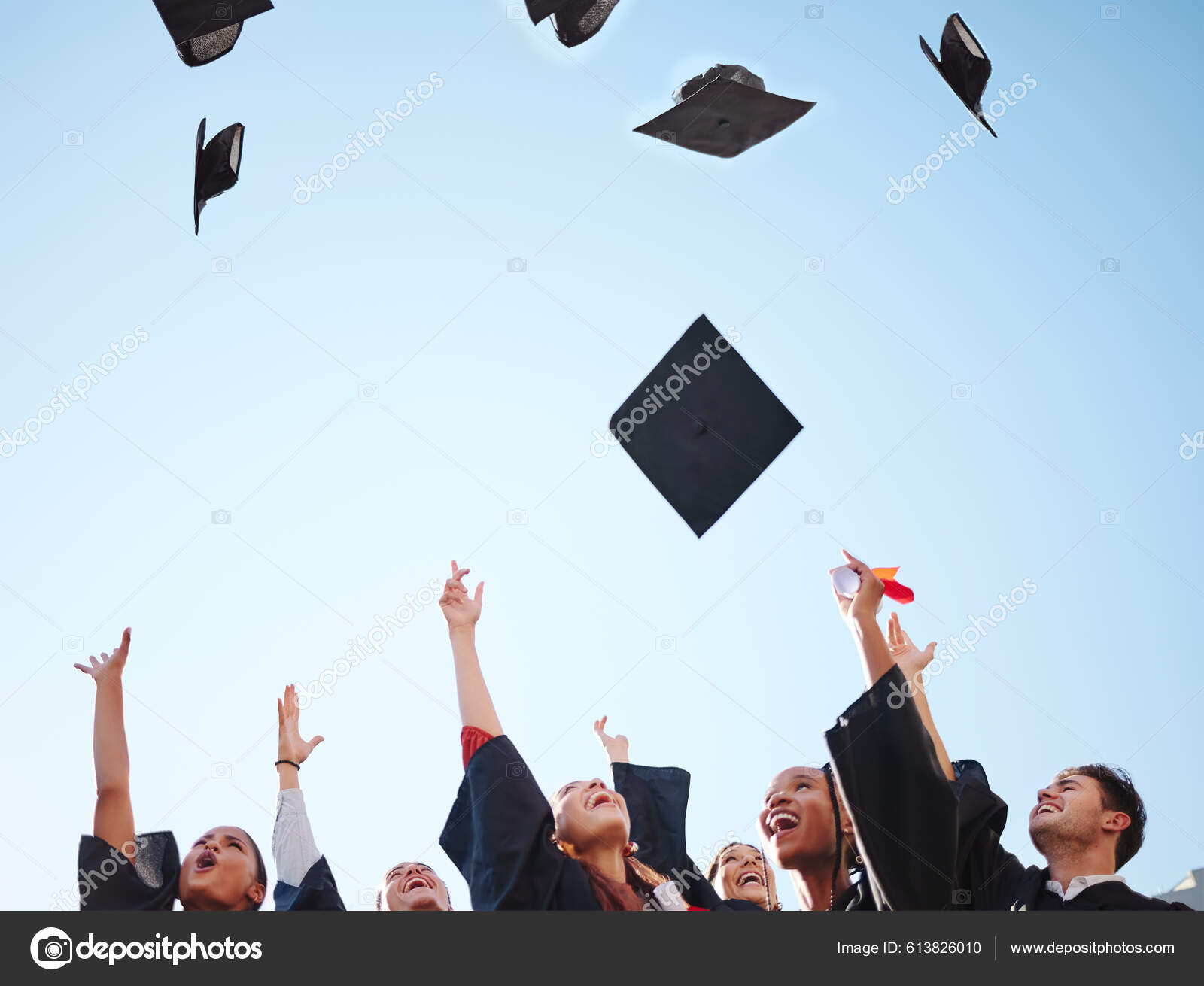 College Graduation Hats In The Air