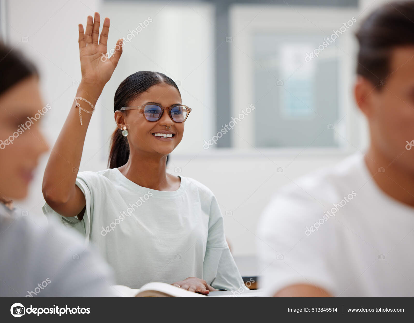 Happy College Students In Classroom