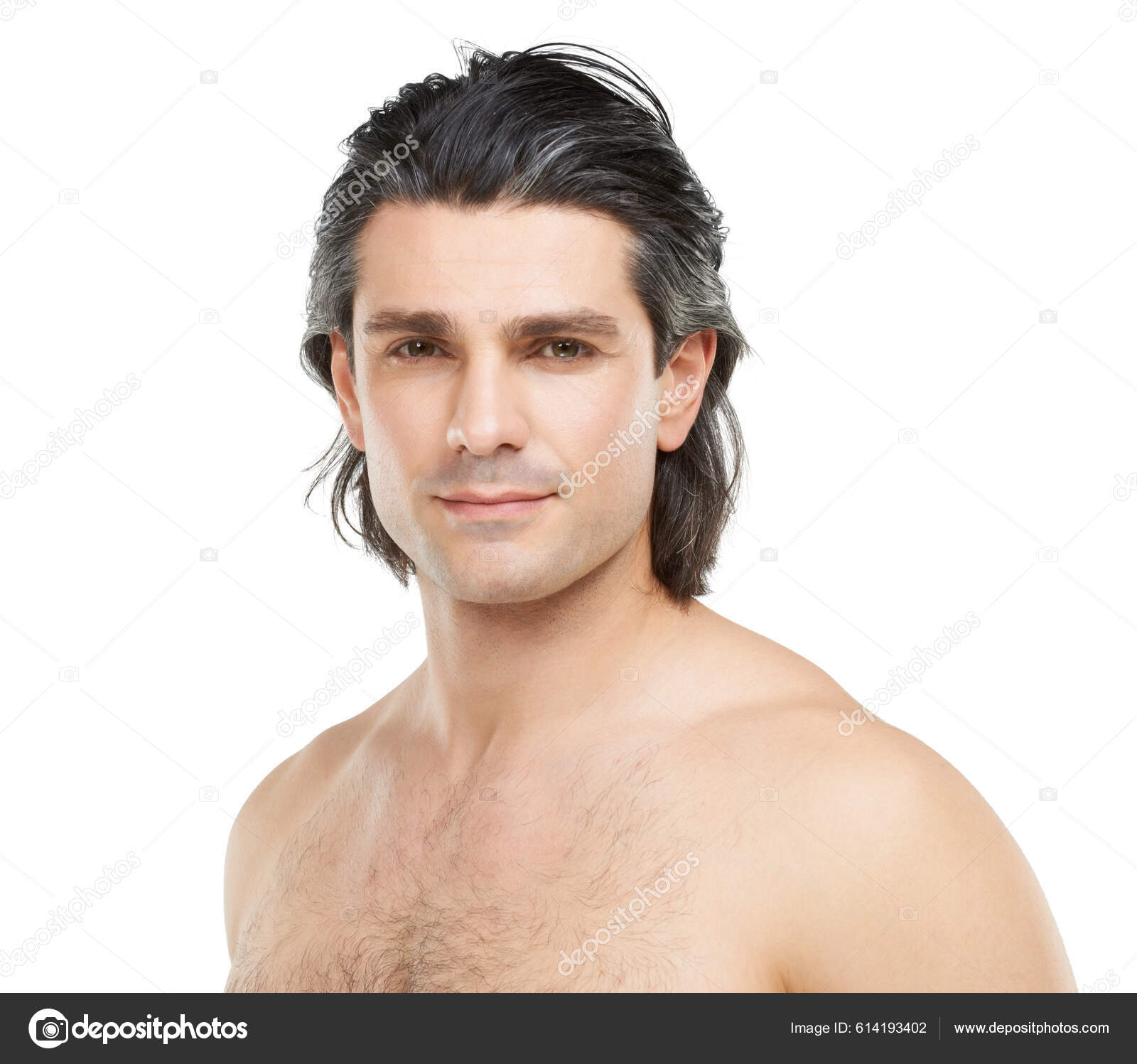 Silver Fox Studio Portrait Handsome Shirtless Man Posing White ...