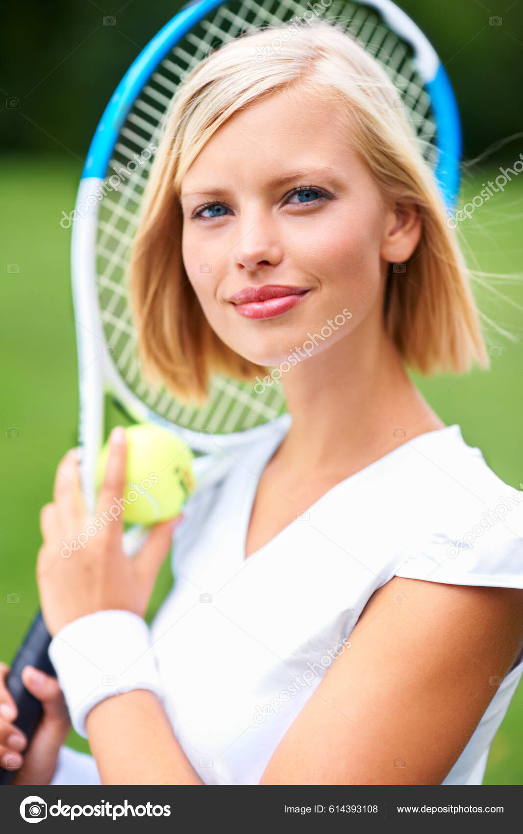 Getting Ready Challenge Portrait Young Female Tennis Player Holding