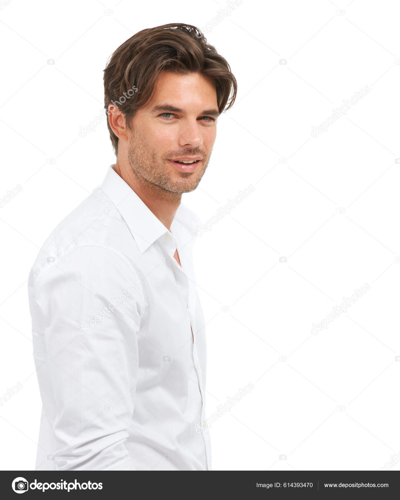 Rugged Romantic Studio Portrait Handsome Man Isolated White — Stock ...