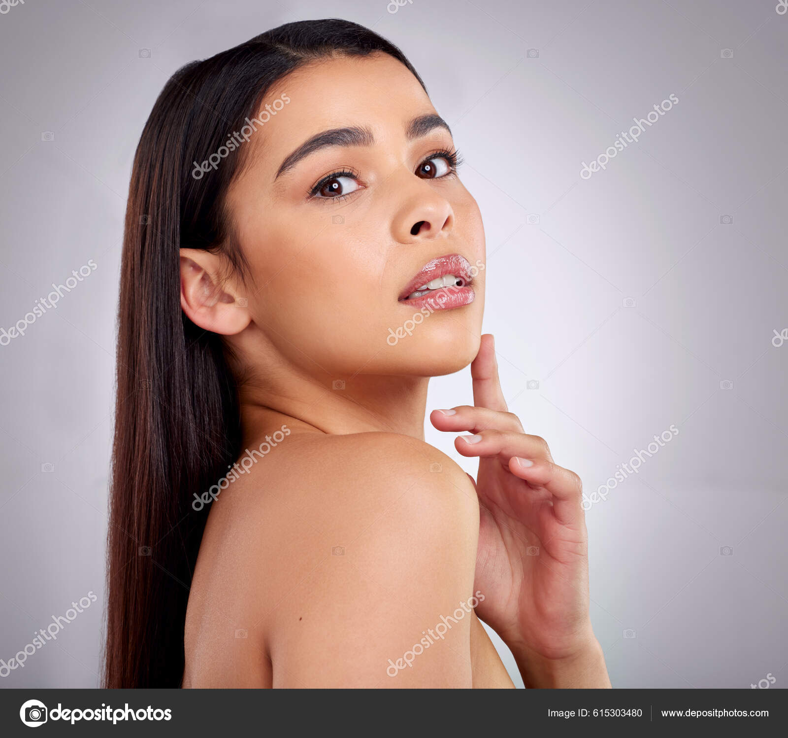 Perfect Hairstyle Flirty Side Studio Portrait Attractive Young Woman ...