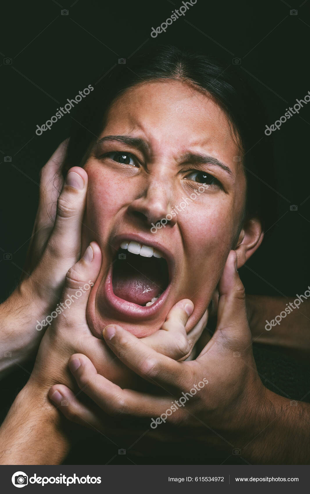 Somebody Help Hands Grabbing Young Womans Neck Dark Background Stock ...