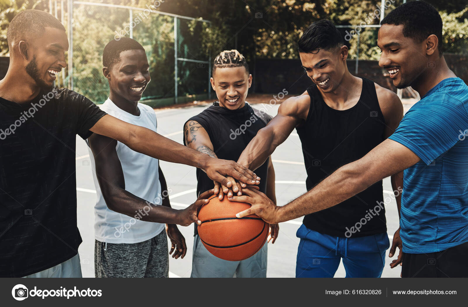 Training Friends Community Support Basketball Players Hand Connected ...