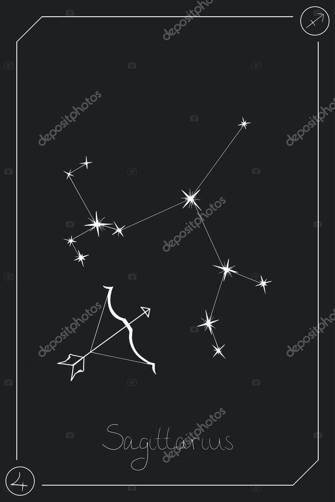 Tarjeta horóscopo Sagitario con constelación, signo del zodíaco y un ...