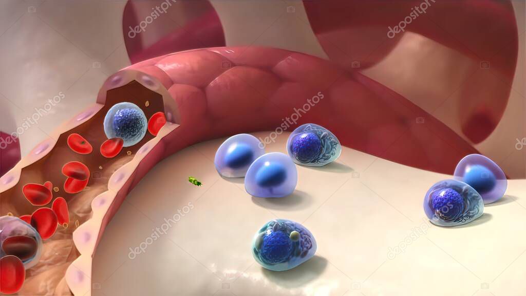 Diseminación de células sanas y cancerosas. Ilustración 3D 2022