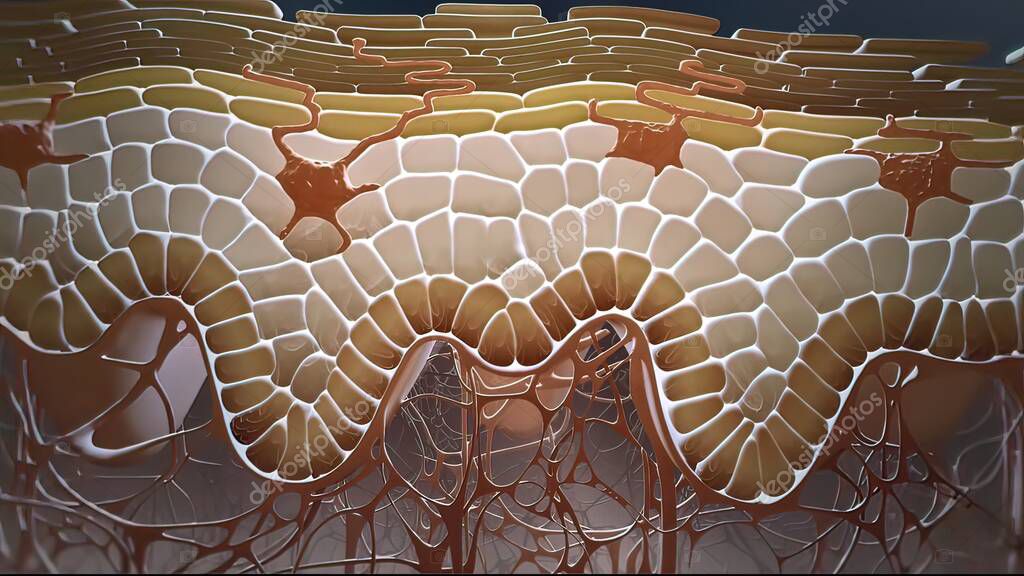 En la capa adyacente a la dermis, los queratinocitos se dividen y se ...