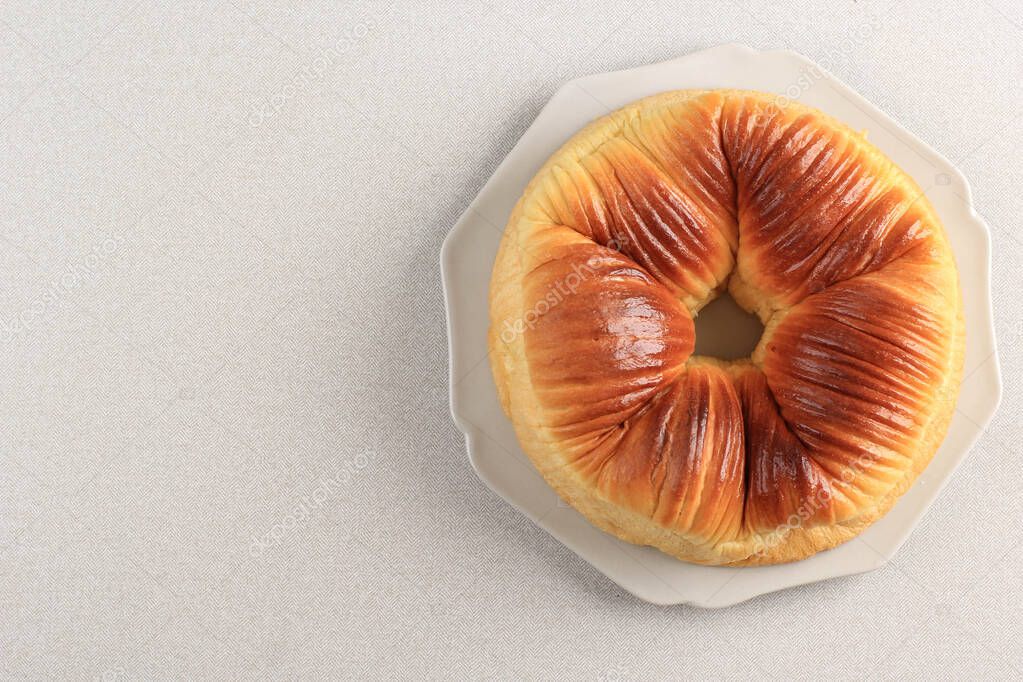 Top View Selective Focus of Wool Roll Bread, un pan Brioche viral de ...