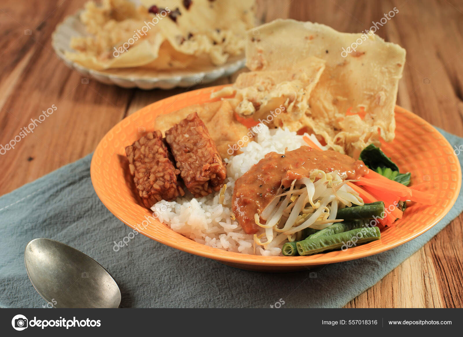 Nasi Pecel Traditional Javanese Rice Dish Steamed Rice Vegetable Salad ...