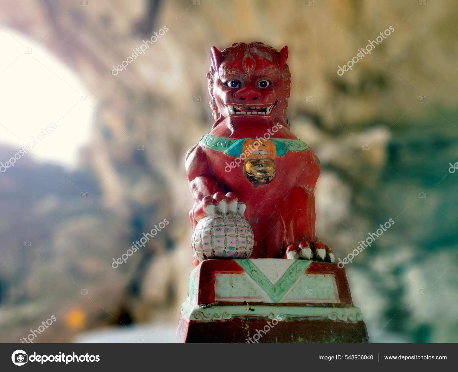 Chinese Lion Statue Red