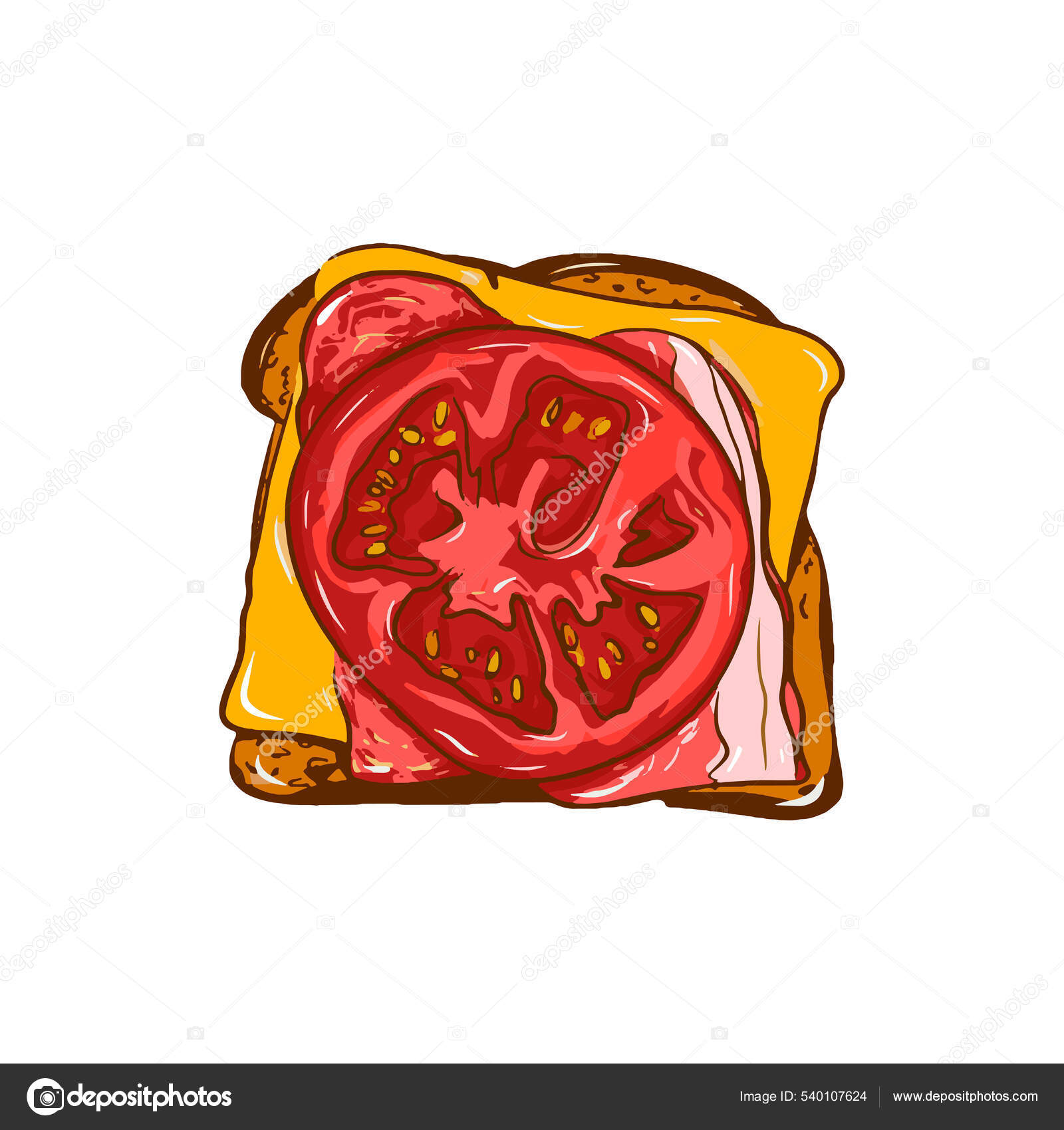 Ham Tomat Keju Vektor Roti Panggang Ilustrasi Terisolasi Pada Latar ...