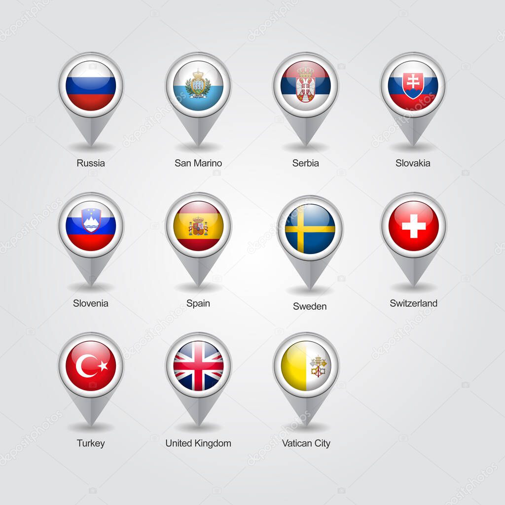 Diseño vectorial 3D de iconos de pines de países de Europa 2025
