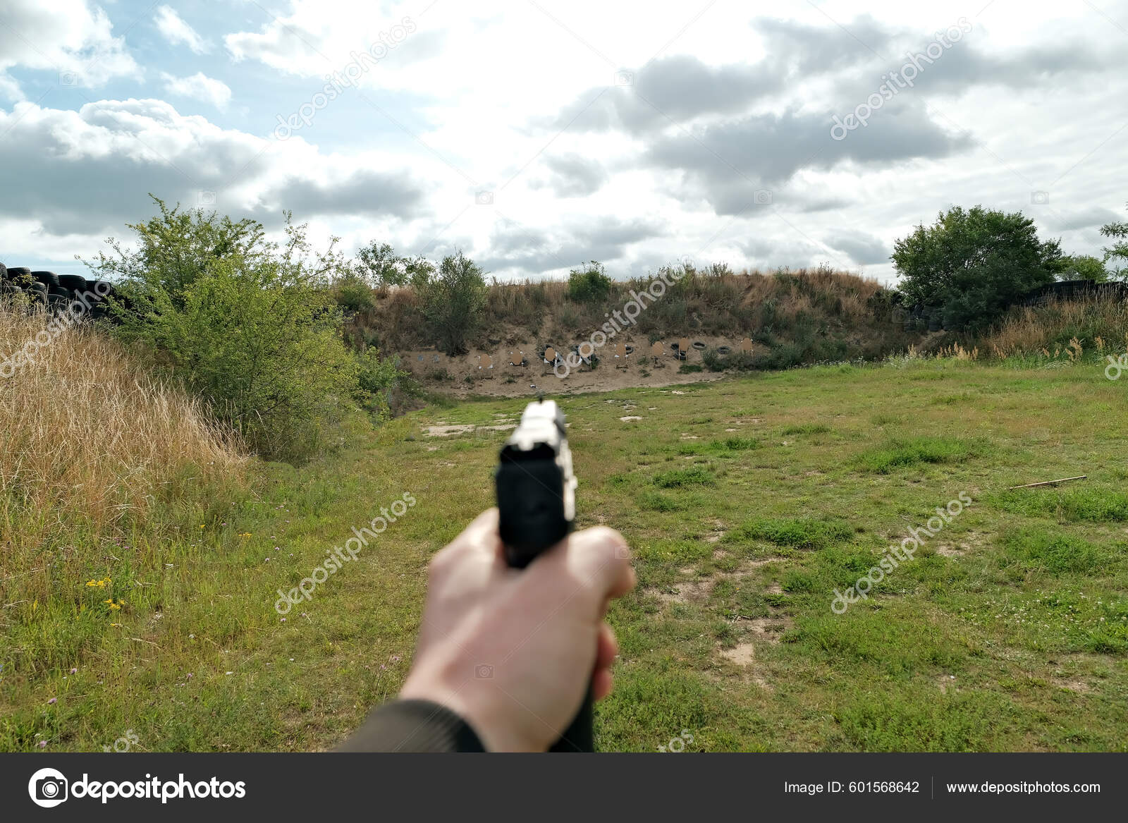 Hand Holding Firearm Pistol Training Shooting Range — Stock Photo ...