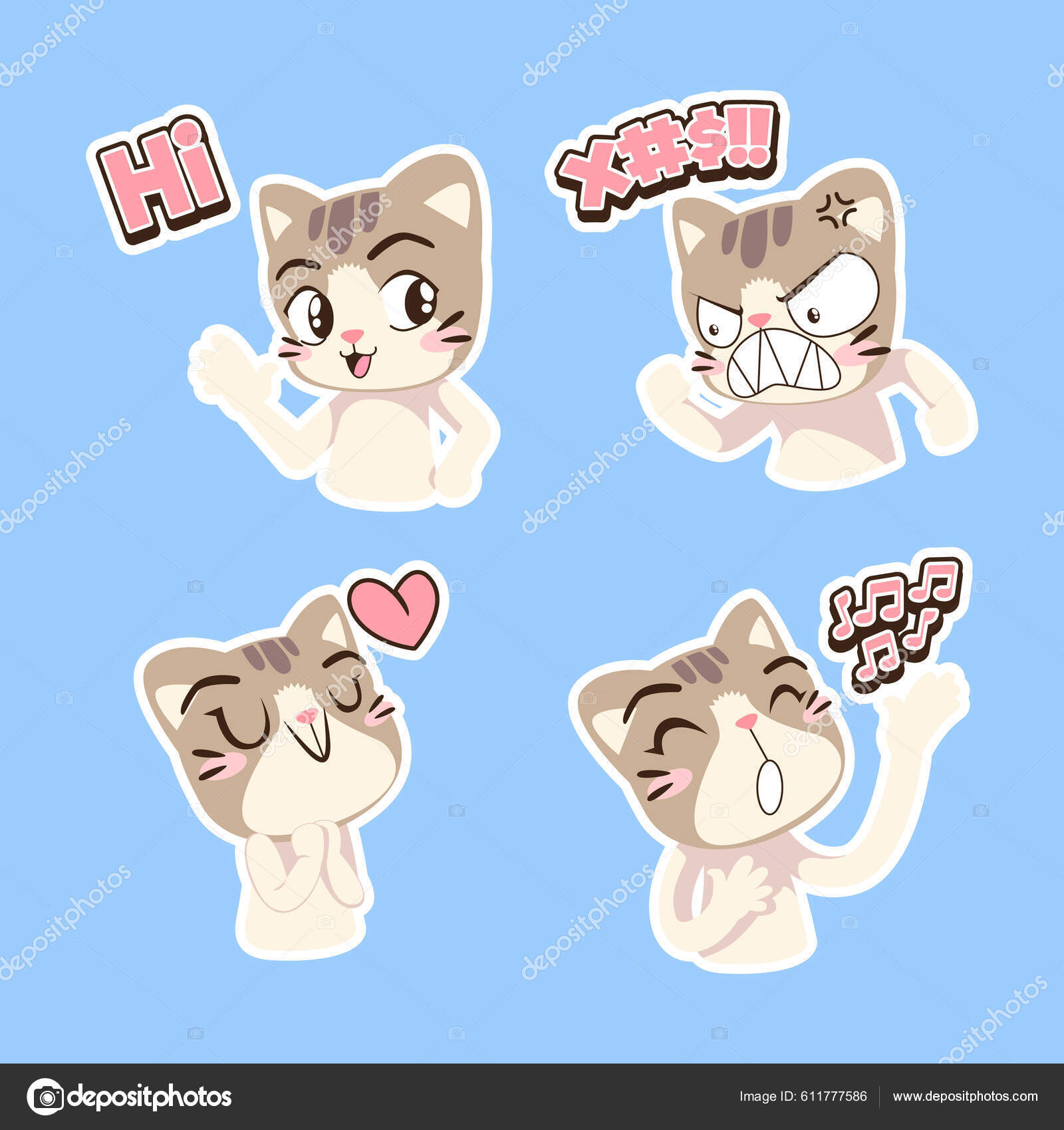 Cute Little Cat Vector Sticker Set — Stock Photo © SoulGIE #611777586