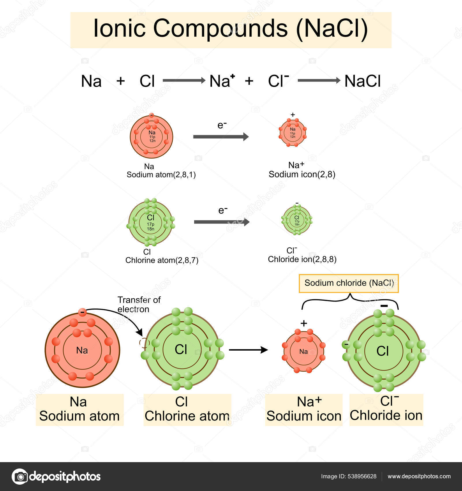 Struktur Natrium Klorida Garam Nacl Modus Vector Illustration Chemistry ...