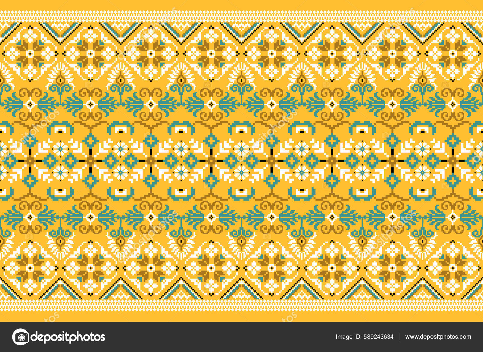 Beautiful White Floral Seamless Pattern Yellow Background Aztec Style ...