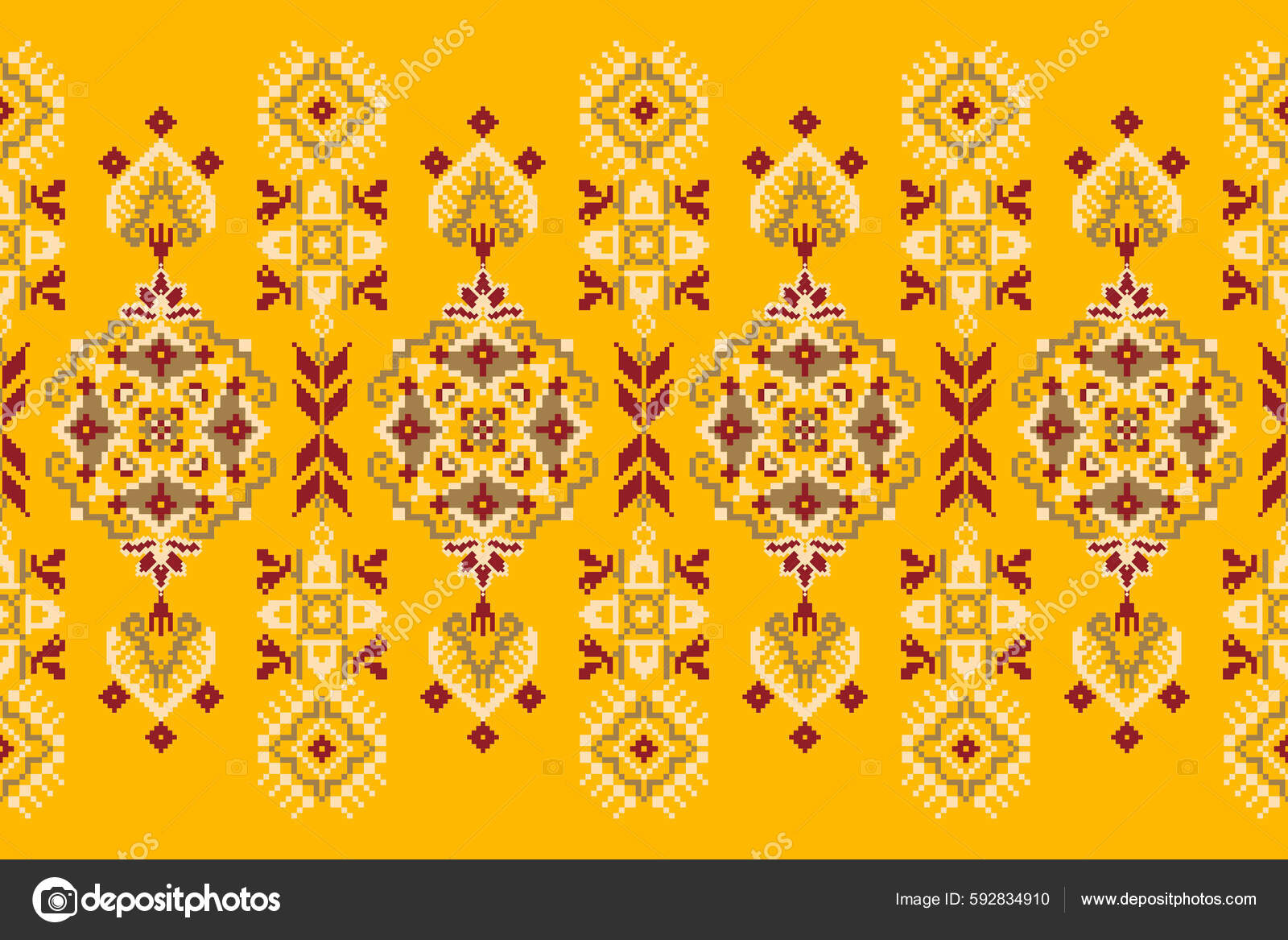 Beautiful Floral Seamless Pattern Yellow Background Aztec Style Vector ...