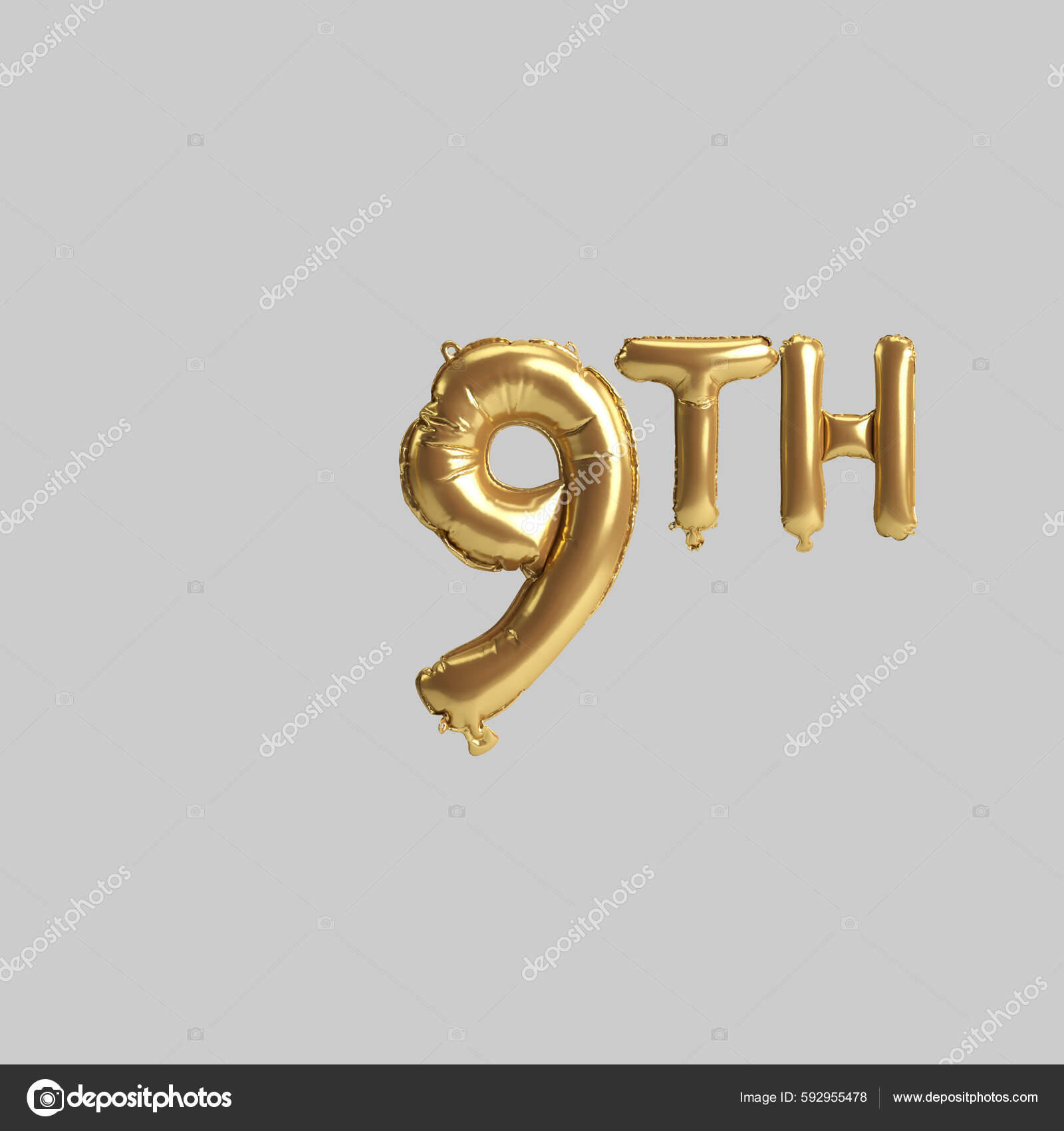 Illustration 9Th Gold Balloons Isolated Background — Stock Photo ...