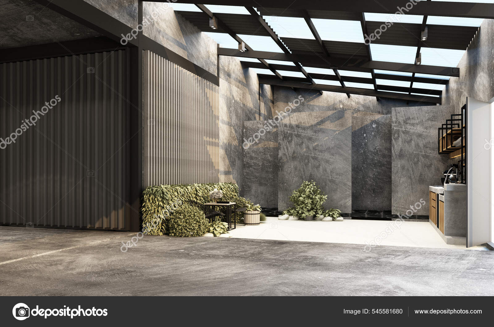 Modern Industrial Warehouse Working Space Living Area Factory Concrete ...